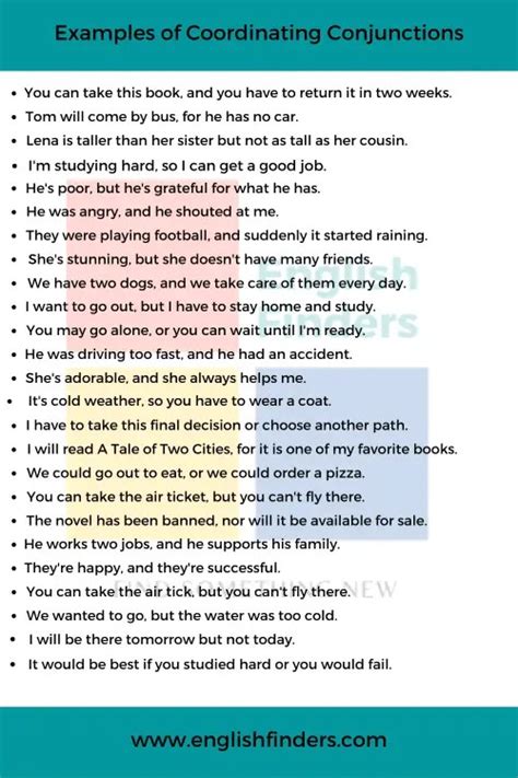 Examples Of Coordinating Conjunctions English Finders