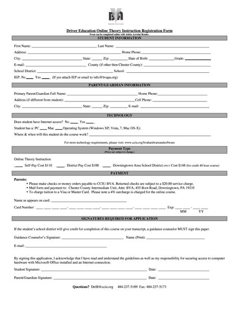 Driver Education Online Theory Instruction Registration Form Fill Out