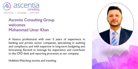 Welcome Aboard Mohd Umar Khan Wishing You The Best Of Your Experiences At Ascentia Consulting