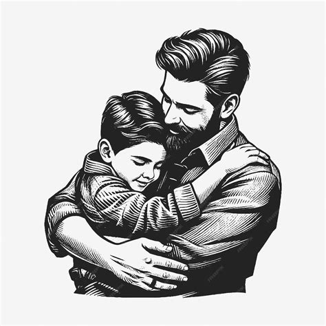 Pai E Filho Amor Abraçando Ilustração Desenhada à Mão Vetor Preto