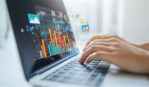 Data Analysis On Laptop Screen Showing Colorful Charts And Graphs Business Technology Hands