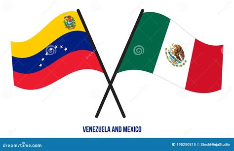 Banderas De Venezuela Y México Cruzadas Y Ondeando De Estilo Plano