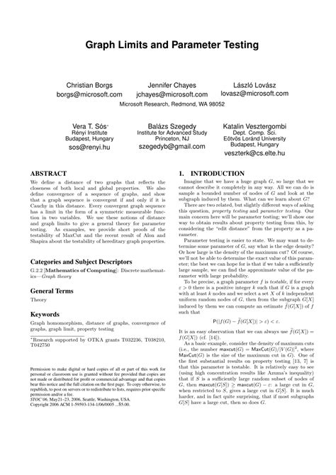 Pdf Graph Limits And Parameter Testing