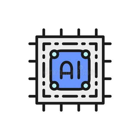 Artificial Intelligence Chip Electronic Circuit Processor Color Line Icon Stock Vector