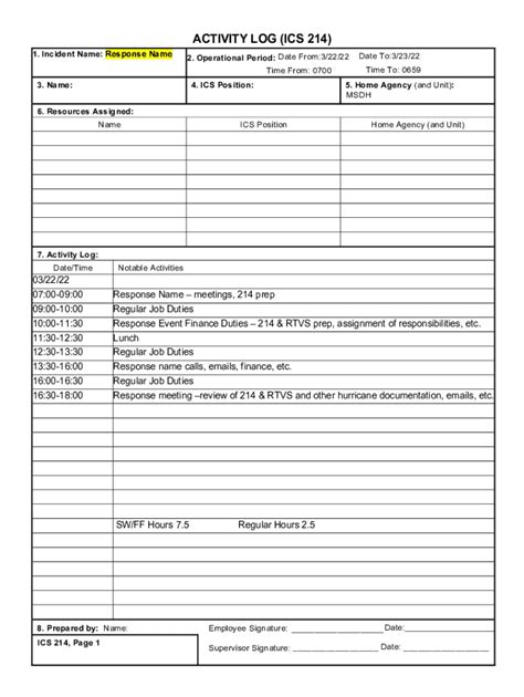 Fillable Online Msdh Ms Ics Form 214 Activity Log V3 Pdf Activity
