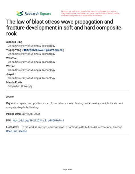 Pdf The Law Of Blast Stress Wave Propagation And Fracture Development In Soft And Hard