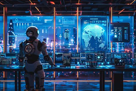 Ai Robots With Screens Displaying Real Time Data Analysis And Learning