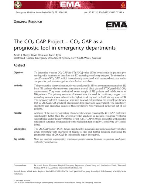 Pdf The Co2 Gap Project Co2 Gap As A Prognostic Tool In Emergency