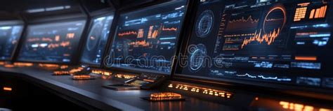 Advanced Digital Control Room With Multiple Screens Displaying Data Analytics And Graphs