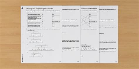 Forming And Simplifying Expressions Worksheet Twinkl