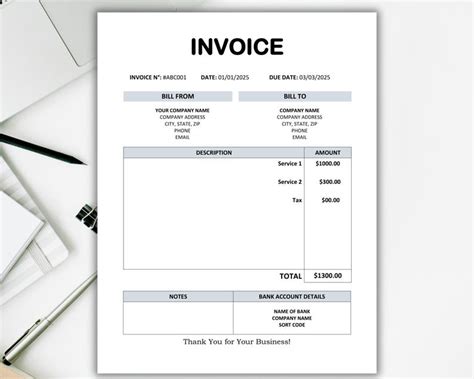 Editable Invoice Template Printable Invoice Word Custom Invoice Form