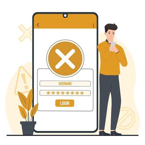 Login Failed Man Using Smartphone With Error Message On Screen Flat