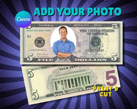 Five Dollar Bill Template Personalized Dollar Bill Template Picture On Dollar Custom Dollar