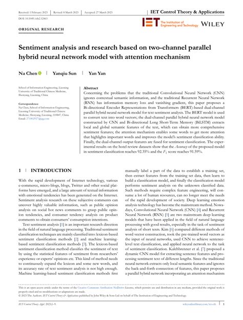 (PDF) Sentiment analysis and research based on two‐channel parallel hybrid neural network model ...