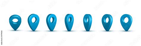 shiny blue realistic map pins set vector 3d pointers isolated on white