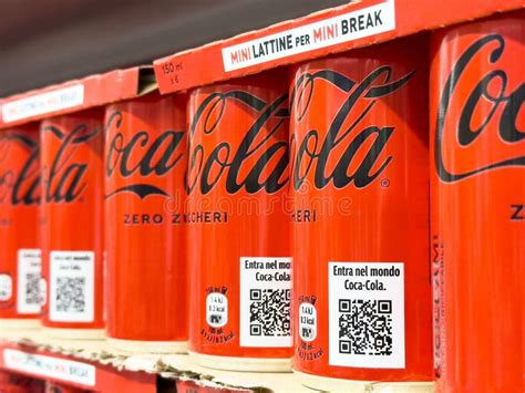 Coca Cola Zero Sugar Mini Cans On Supermarket Shelf With Qr Code In Italian Editorial Image Coca Cola Zero Sugar Mini Cans On Supermarket Shelf With Qr Code In Italian Editorial Image