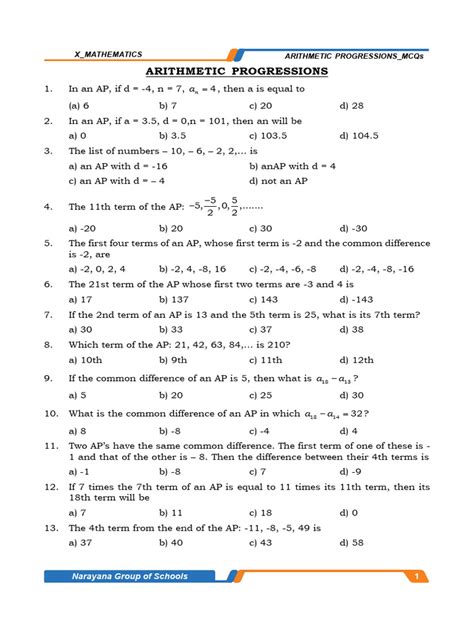 03 Arithmetic Progressions Mcqs Pdf Mathematics Arithmetic