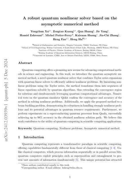 Pdf A Robust Quantum Nonlinear Solver Based On The Asymptotic