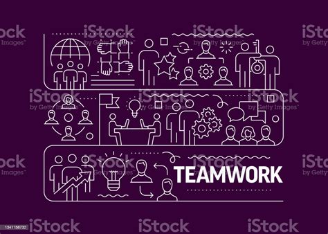 Teamwork Related Vector Banner Design Concept Modern Line Style With