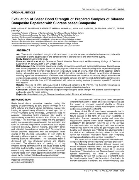 Pdf Evaluation Of Shear Bond Strength Of Prepared Samples Of Silorane Composite Repaired With