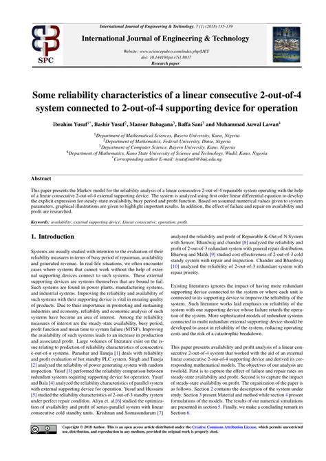 Pdf Some Reliability Characteristics Of A Linear Consecutive 2 Out Of 4 System Connected To 2