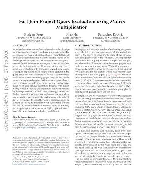 pdf fast join project query evaluation using matrix multiplication