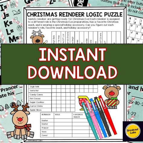 Christmas Reindeer Logic Puzzle Scavenger Hunt Printable Game Etsy