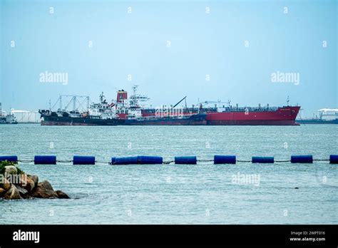 Singapore Singapore 24 January 2024 Cargo Ship And Tankers On Singapore Strait Daytime Cargo