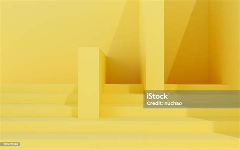 기하학적 형태와 노란색 으로 추상적 인 내부 공간 태양 빛은 벽에 그림자를 캐스팅 3d 렌더링 3차원 형태에 대한 스톡 사진 및