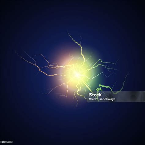 Dynamic Ball Lightning With Glowing Effects Isolated Dark Background Stock Illustration