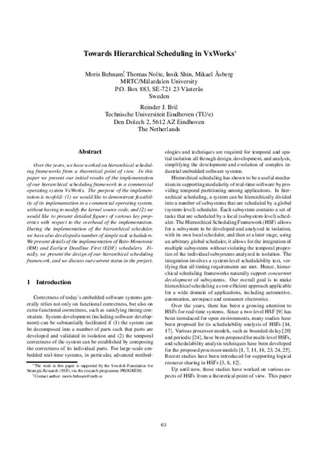 Pdf Towards Hierarchical Scheduling In Vxworks