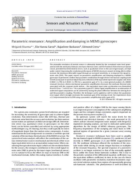 pdf parametric resonance amplification and damping in mems gyroscopes