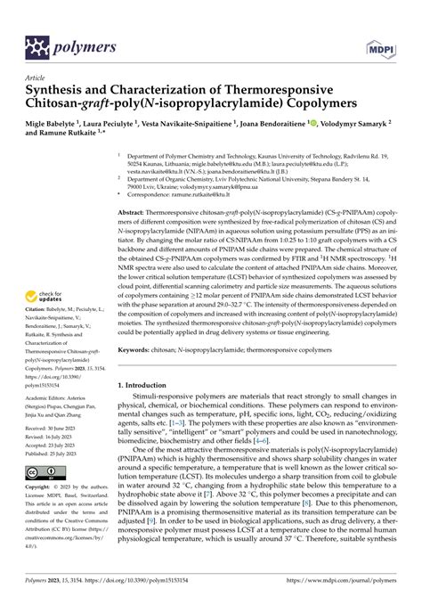 Pdf Synthesis And Characterization Of Thermoresponsive Chitosan Graft