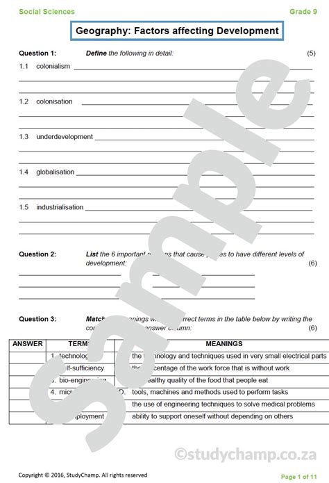 Grade 9 Geography Test Factors Affecting Development