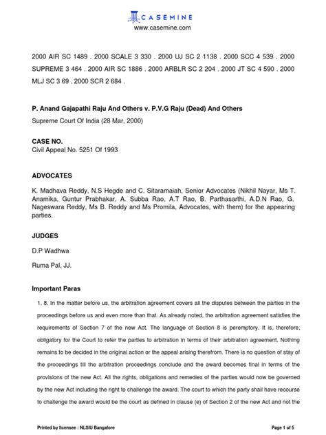 P Anand Gajapathi Raju And Ors Vs P V G Raju Died And Ors Pdf Arbitration Lawsuit