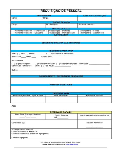 Modelo 4 Requisição De Pessoal Rp Pdf Emprego Business