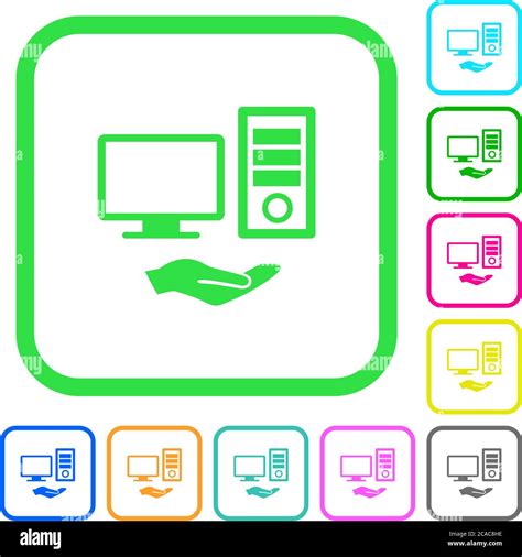 Shared Computer Vivid Colored Flat Icons In Curved Borders On White Background Stock Vector