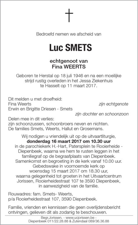 Luc Smets † 11 03 2017 Inmemoriam
