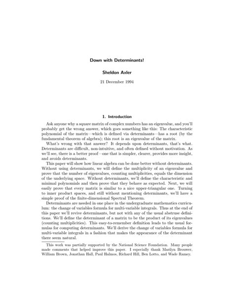 Down With Determinants Sheldon Axler