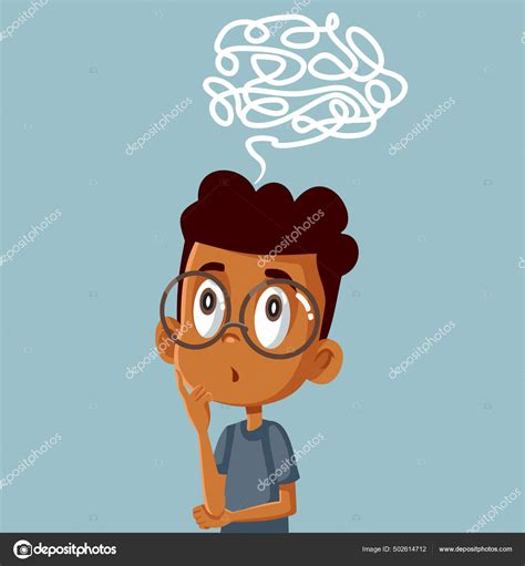 Pequeño Desconcertado Solucionando Problema Lógico Vector Dibujos