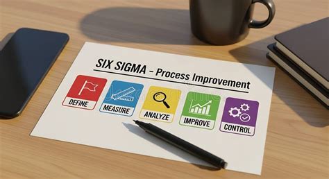Six Sigma Process Improvement Diagram With Office Items Define Measure