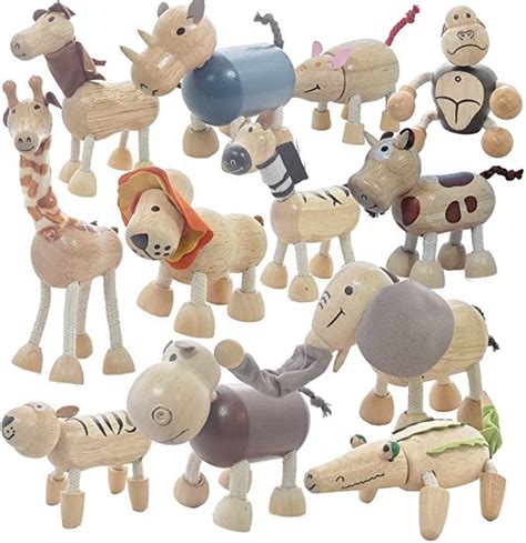 Tekor Bendable Jungle Wooden Animals Toys Set Of 4 Early Education
