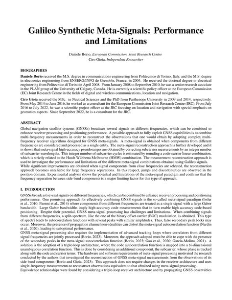 Pdf Galileo Synthetic Meta Signals Performance And Limitations