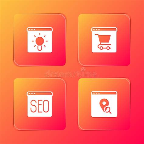 Set Browser Window Online Shopping On Screen Seo Optimization And Infographic Of City Map Icon