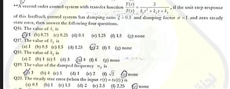 solved ∗ a second order control system with transfer