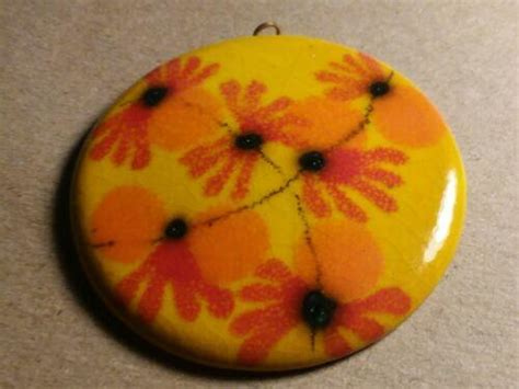 Bo Melander Denmark Art Pottery Brooch Pin T Red Floral Motif Mid