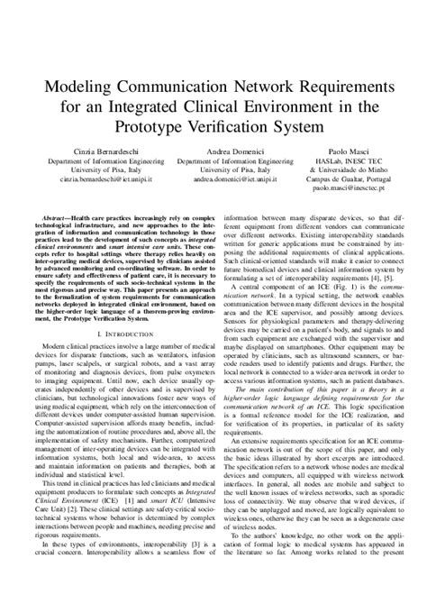 Pdf Modeling Communication Network Requirements For An Integrated Clinical Environment In The