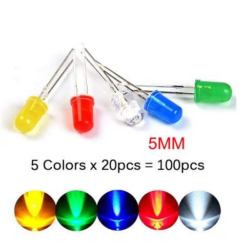 200pcs 3mm 5mm Led 다이오드 매칭 키트 발광 다이오드 화이트 그린 레드 블루 옐로우 오렌지 D Temu