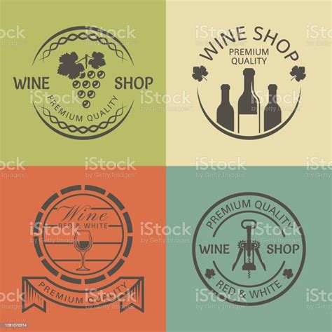 벡터 빈티지 라운드 컬러 라벨 배지 또는 엠블럼의 와인 숍 세트 0명에 대한 스톡 벡터 아트 및 기타 이미지 0명 고급