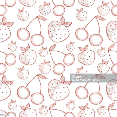 원활한 벡터 패턴 손으로 과일을 그려 딸기와 체리 배경입니다 손으로 그린 완벽 한 패턴 스케치 낙서 만화 시리즈 0명에 대한